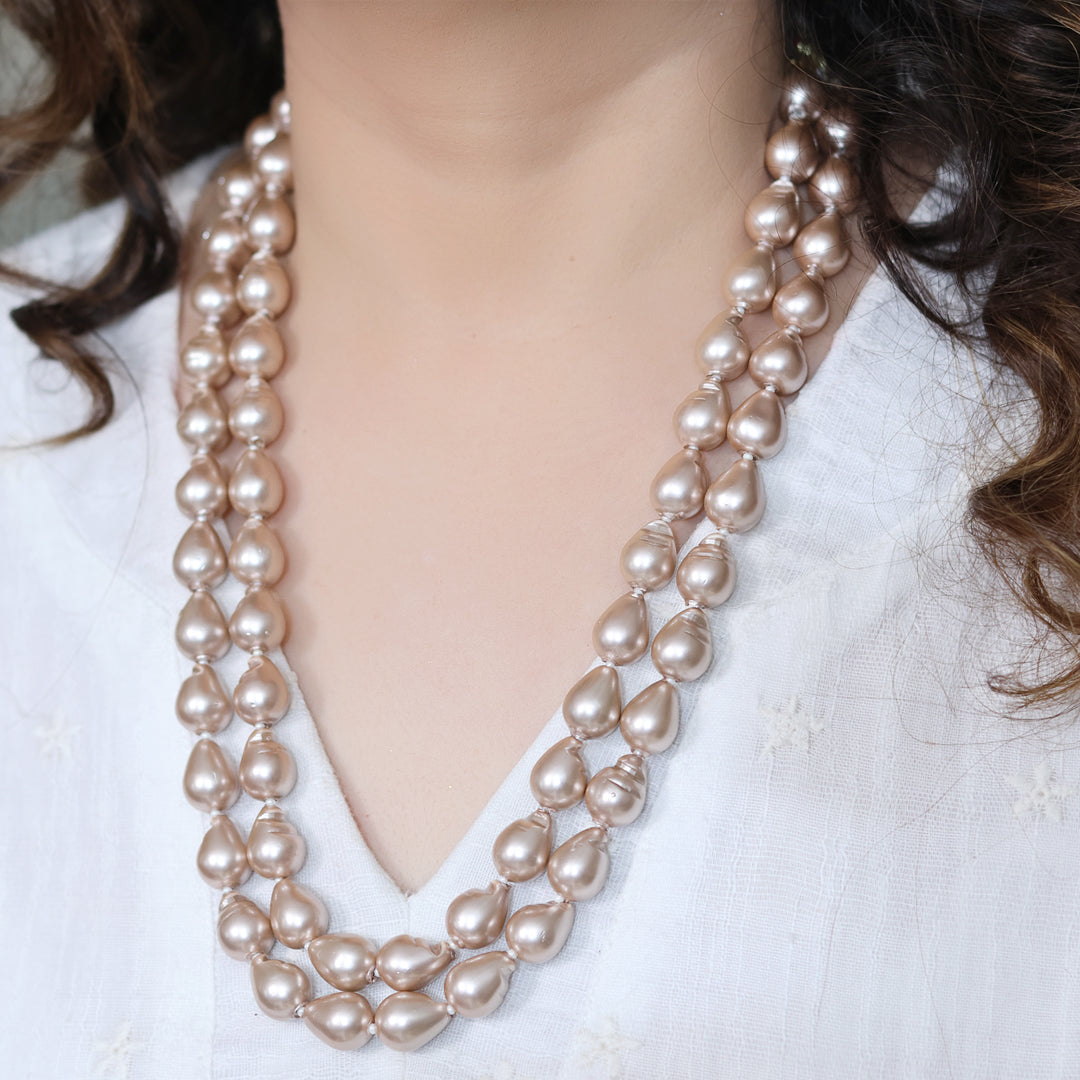 Double Line Rosegold Pearls Necklace Set – Kraft Smiths